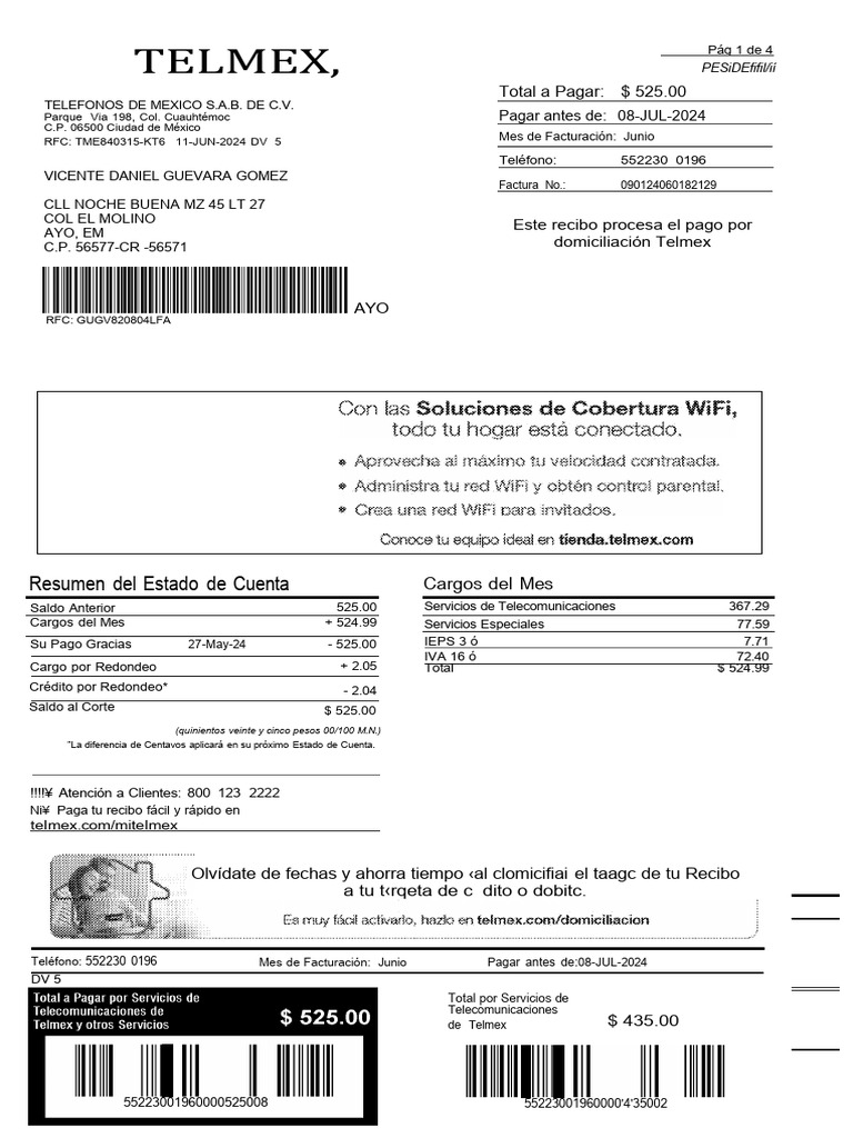 Recibo Telmex Pdf