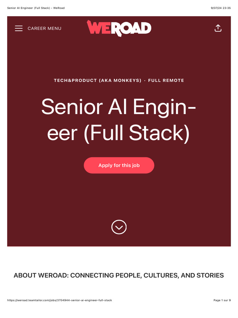 Senior AI Engineer (Full Stack) - WeRoad | PDF | Artificial ... Senior AI Engineer (Full Stack) - WeRoad | PDF | Artificial ...