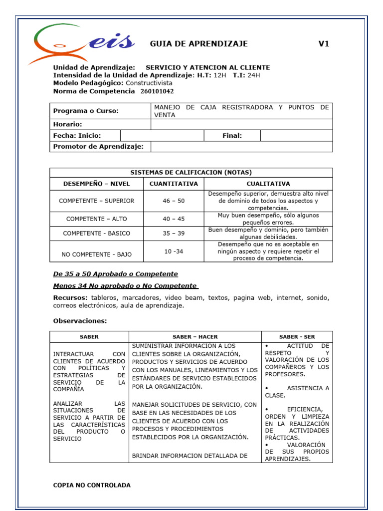 Guia #2 Servicio Al Cliente Ceis | PDF | Business | Aprendizaje