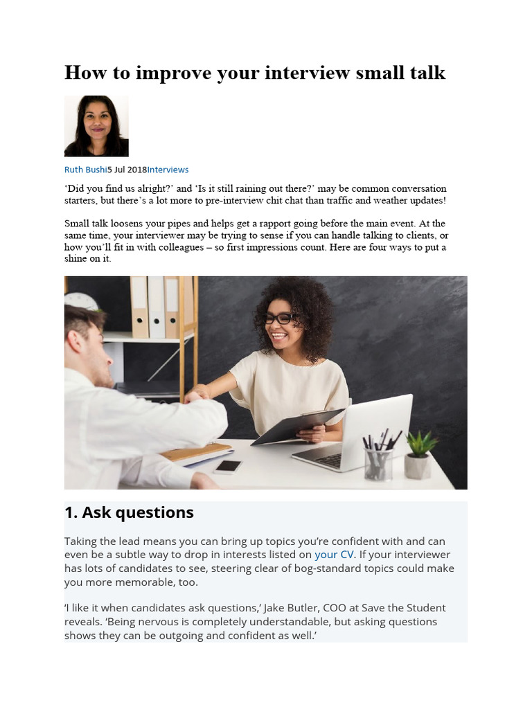 Mastering Small Talk for Interviews | PDF | Body Language | Communication