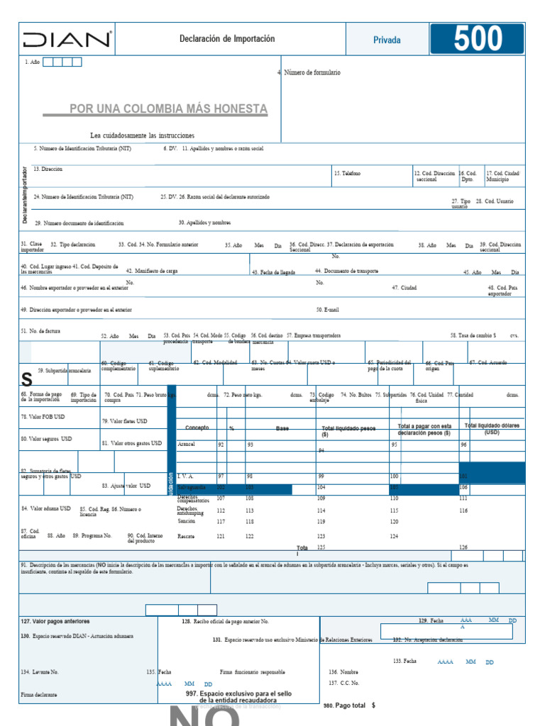 DIAN Formulario_500_2021 IMPORTACION. (1) | PDF | aduana | Gobierno