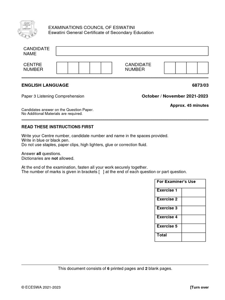 EGCSE English Language Specimen 2021 - 2023 Question Paper 3 | PDF ...