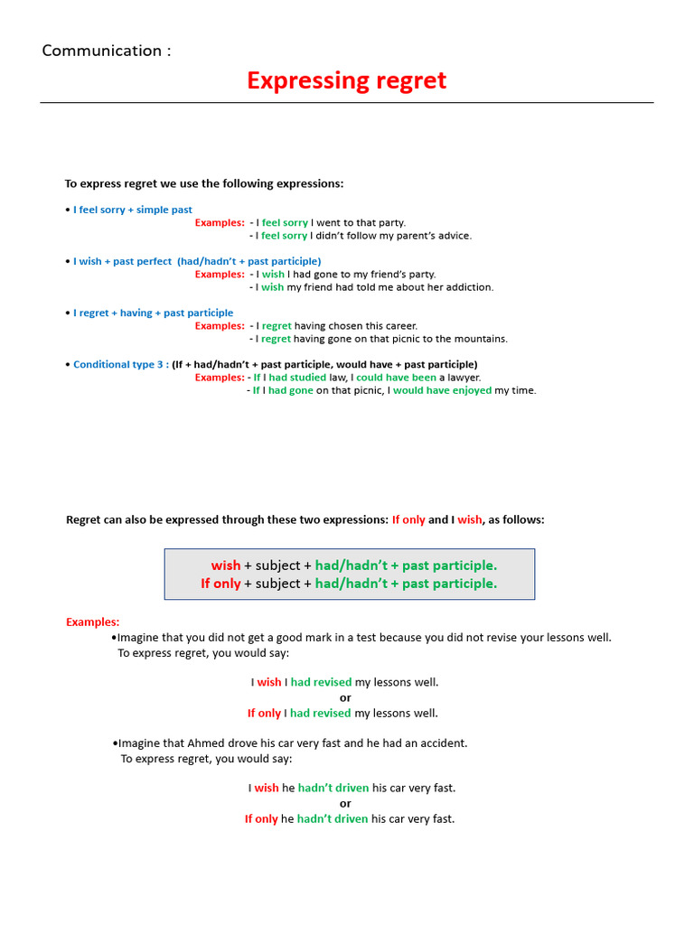 Communication - Expressing Regret - 2 | PDF