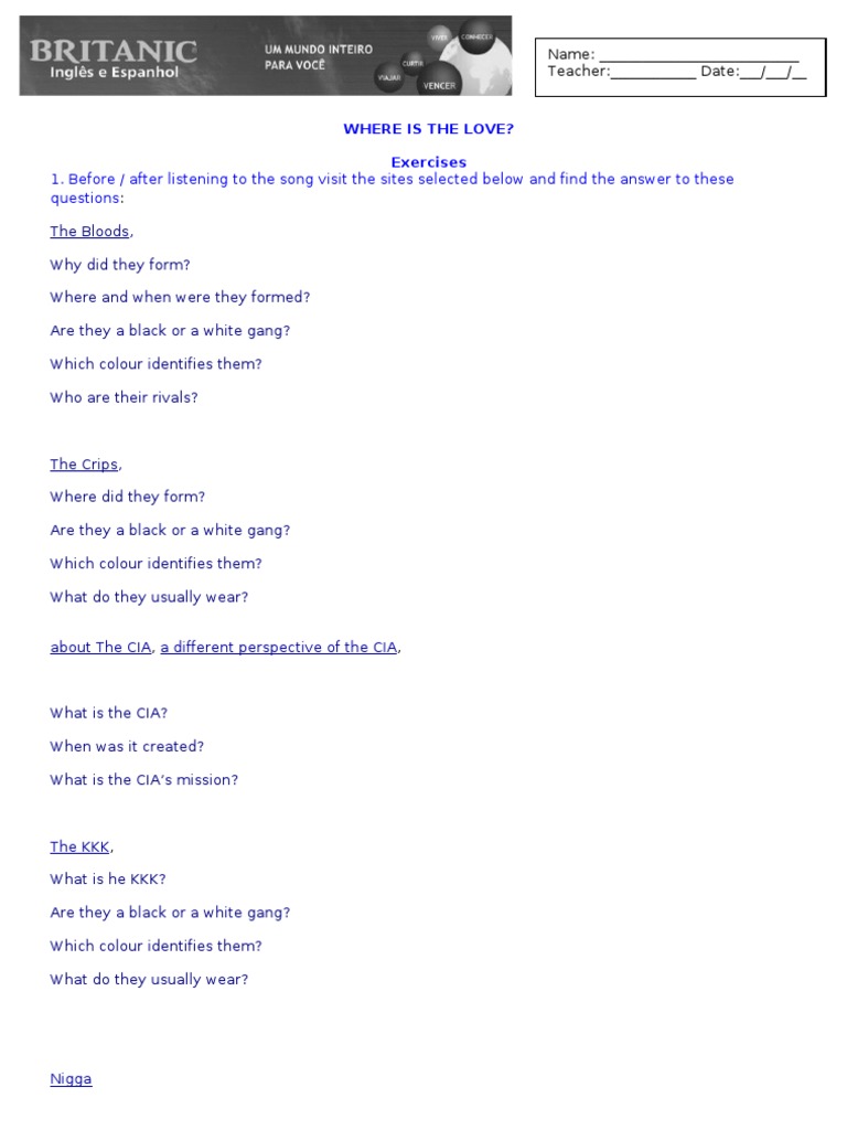 Where is the love song analysis and questions | PDF | Adjective | Noun