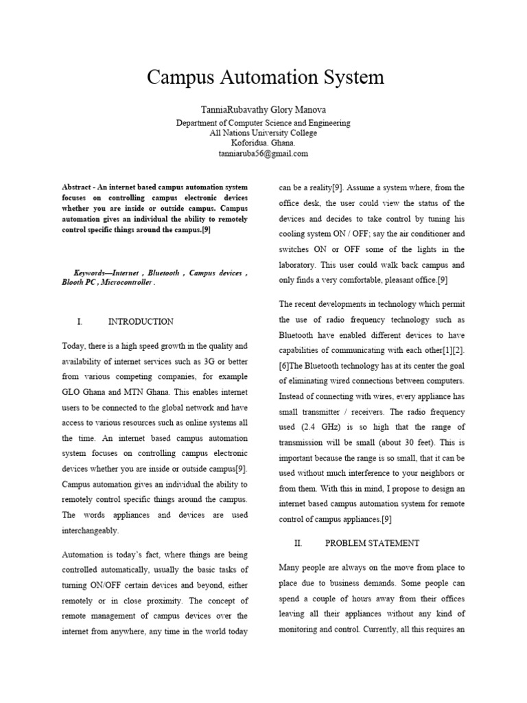Campus Automation System (Full Document) | PDF | Internet | Bluetooth