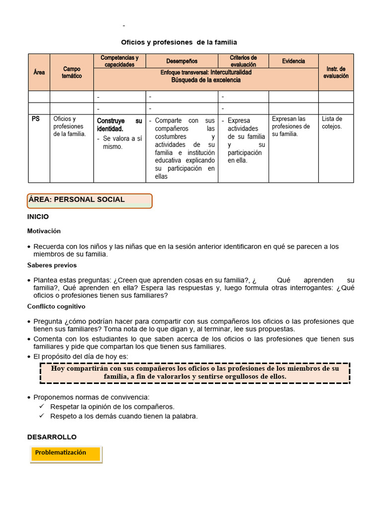 Oficios y Profesiones de La Familia | PDF | Evaluación
