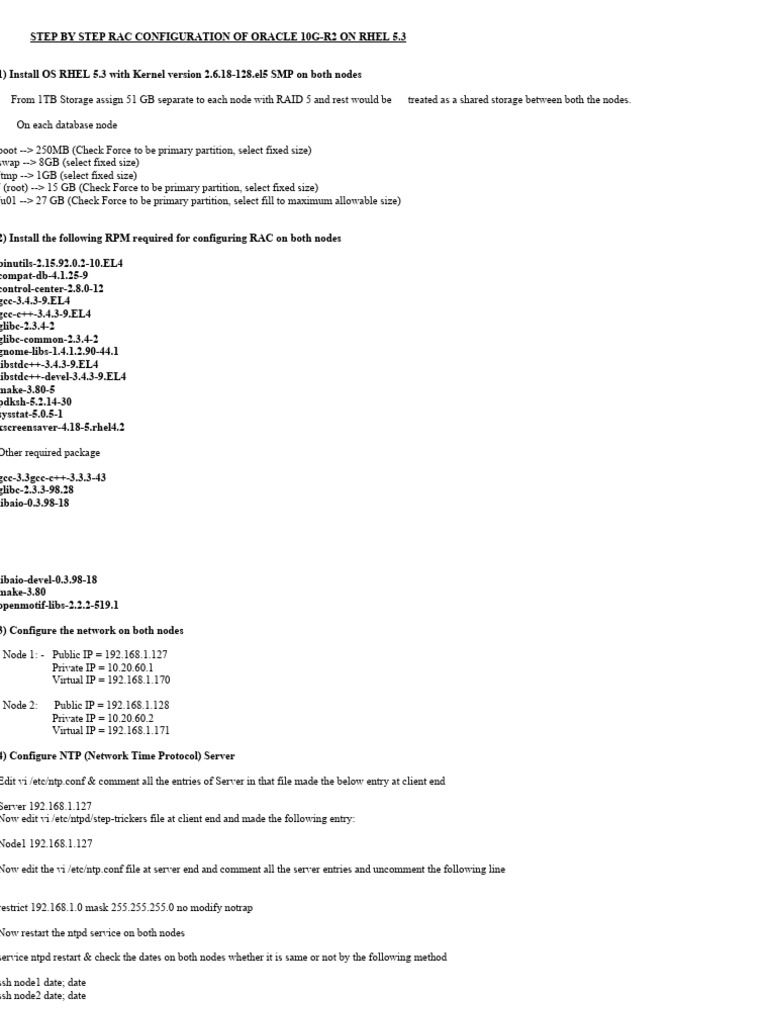 Step by Step Rac Configuration of Oracle 10G | PDF | Computer Architecture | Internet Protocols