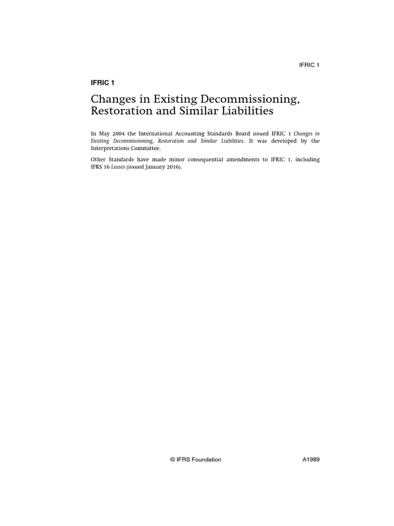 IFRIC 1 - Changes in Existing Decommissioning, Restoration and Similar Liabilities | PDF ...