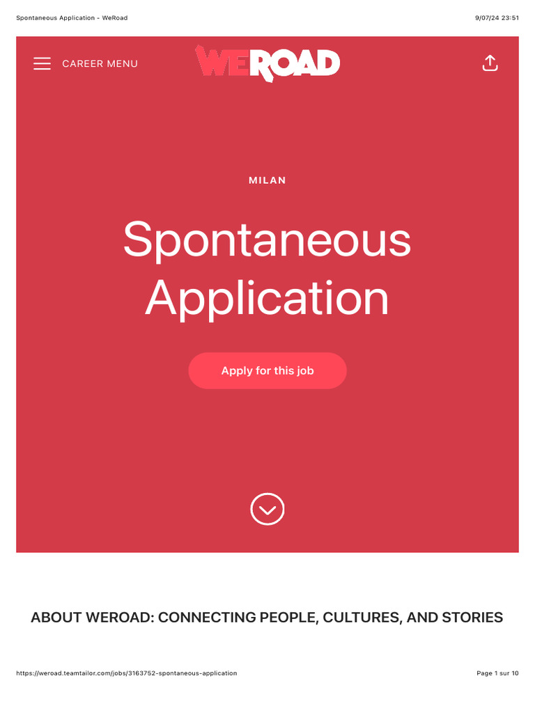 Spontaneous Application - WeRoad | PDF | Employment