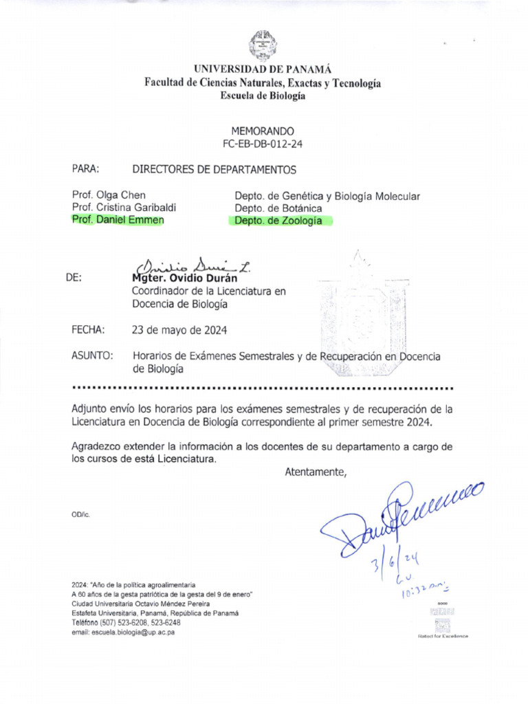 Horario de Exá Semestra y Recupe. Docencia en Biología. | PDF ...