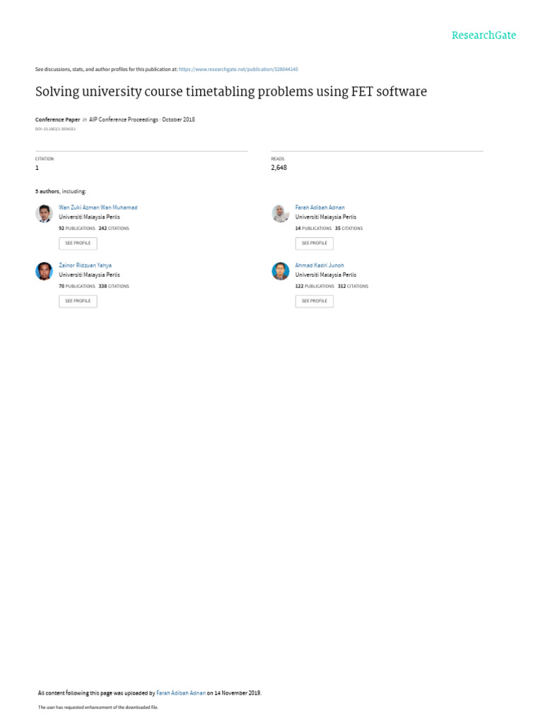 Solving University Course Timetabling Problems Using FET Software | PDF | Applied Mathematics ...