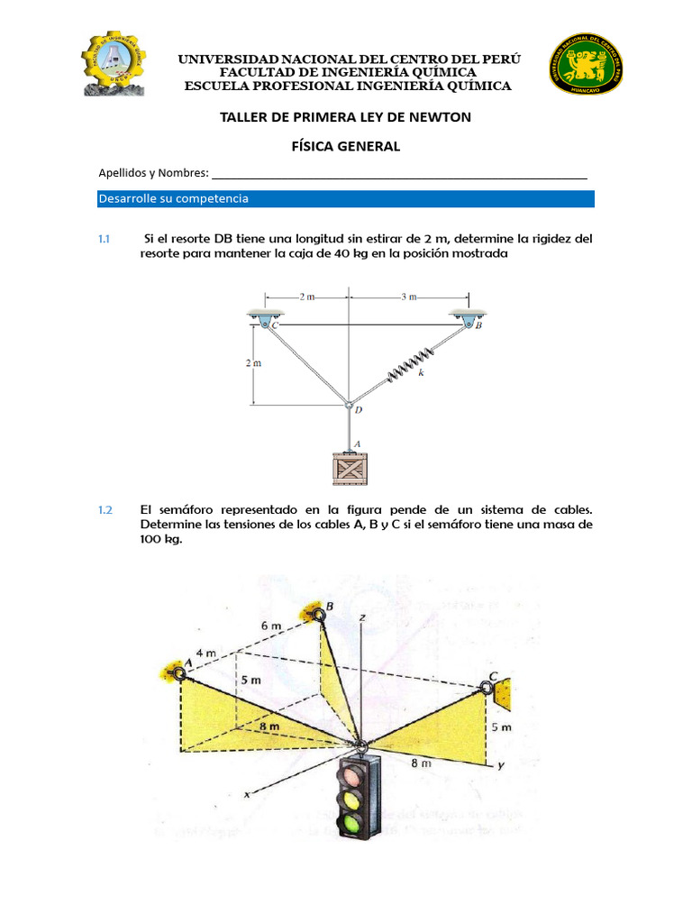 Taller de Primera Ley de Newton - Fisica General - 05-06-24 | PDF