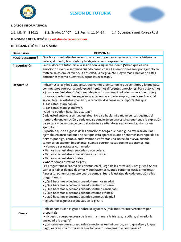 SESION DE TUTORIA - Conocemos Nuestras Emociones | PDF | Las emociones | Ansiedad