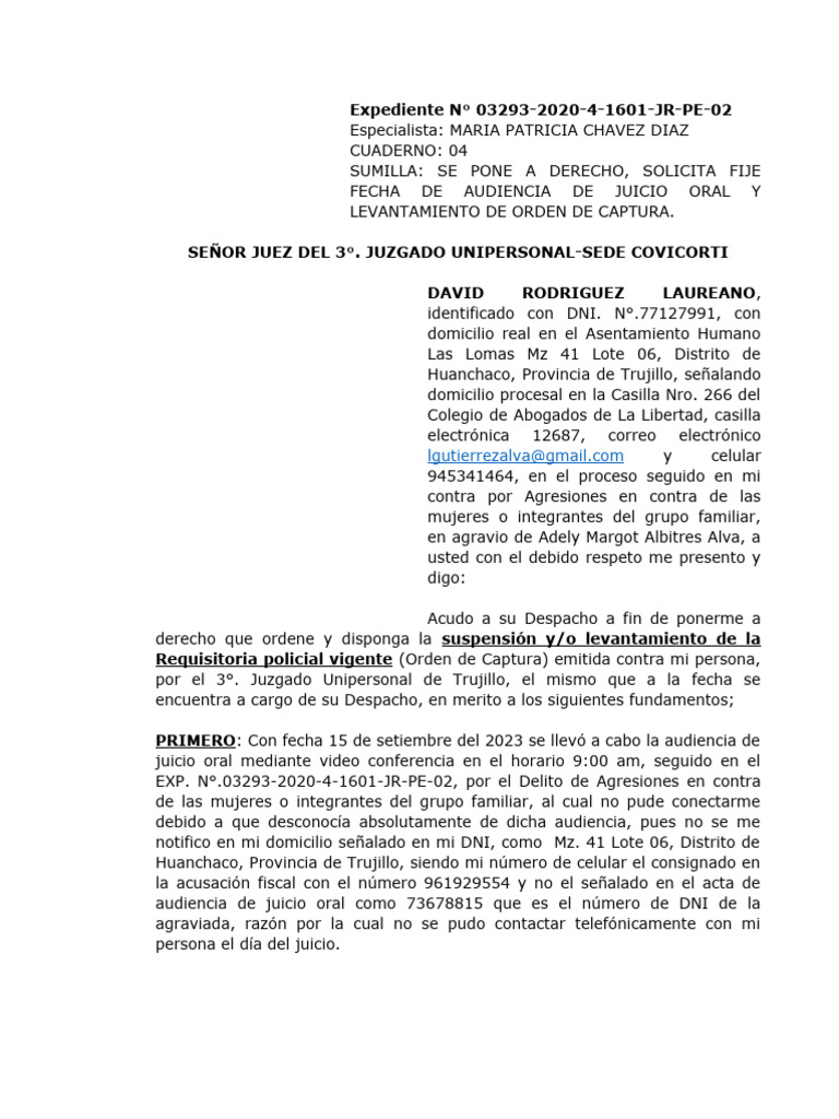 Se Pone A Derecho, Solicita Levantamiento Orden de Captura | PDF | Fiscal | Justicia