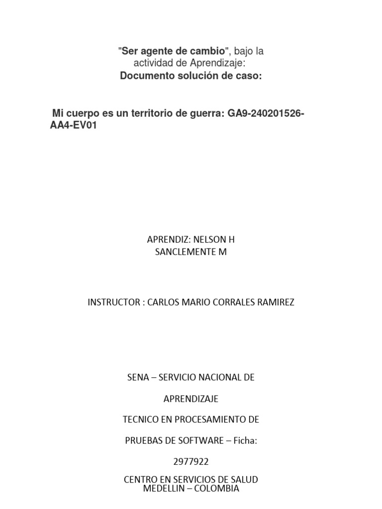 Documento Soluci n De Caso Mi Cuerpo Es Un Territorio De Guerra GA9