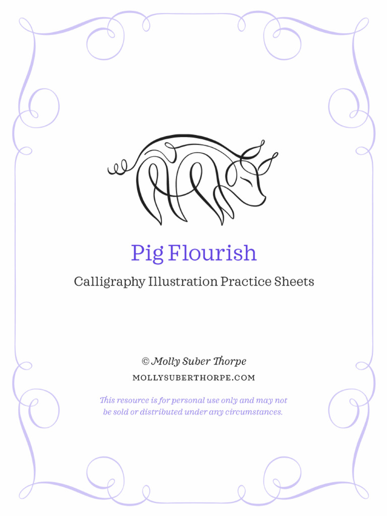 Pig Flourish Practice Sheets - US Letter Size | PDF