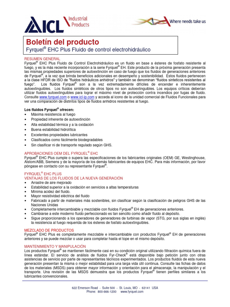 Lit 2014 Fyrquel Ehc Plus Brochure Spanish | PDF | Lubricante