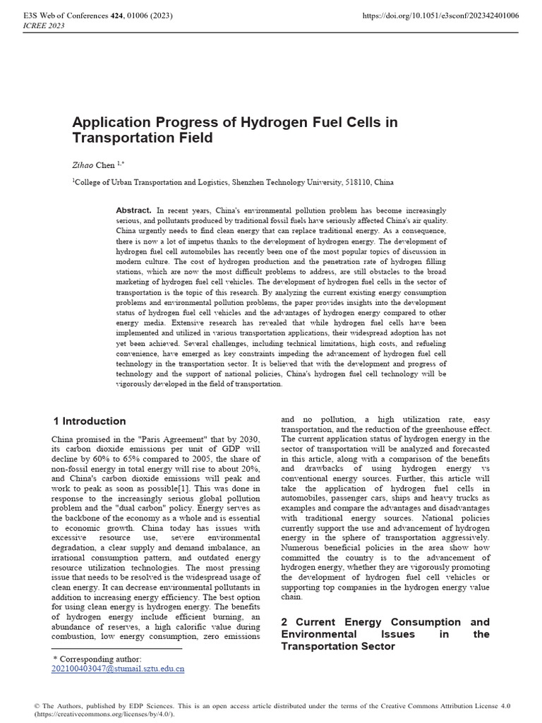 Application Progress of Hydrogen Fuel Cells | PDF | Fuel Cell ...