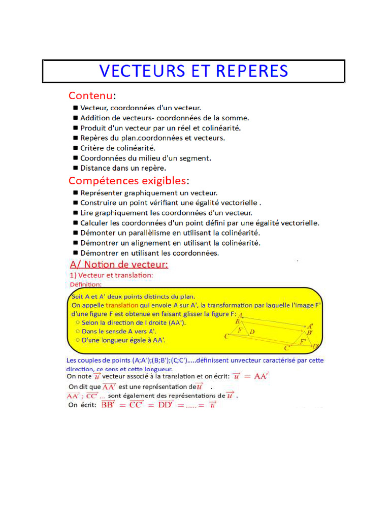2° VECTEURS ET REPERES | PDF