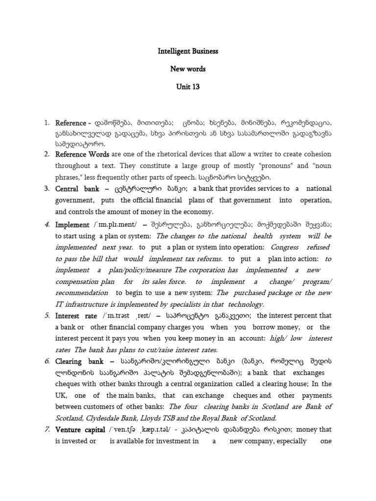 Intelligent Business Unit 13 New Words | PDF