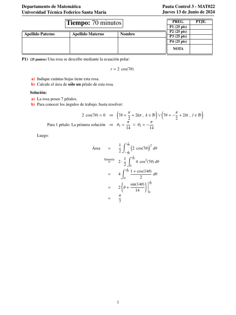 MAT 022 - 2024 1° - Control 3 Pauta | PDF | Geometría | Matemáticas Aplicadas