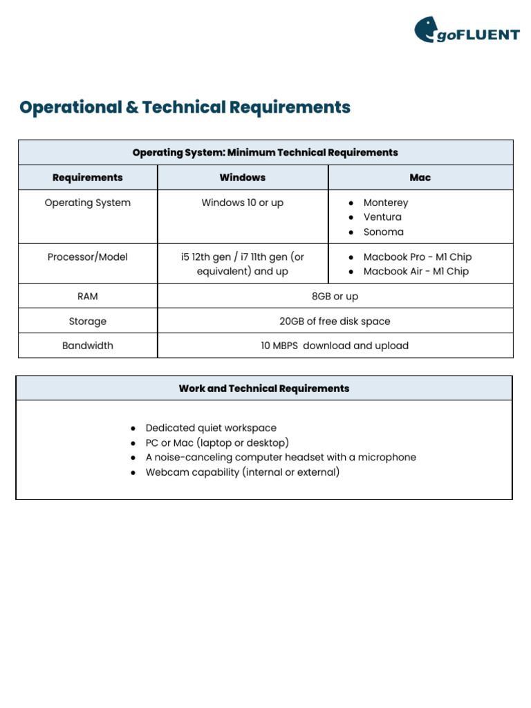 Operational Technical Requirements | PDF