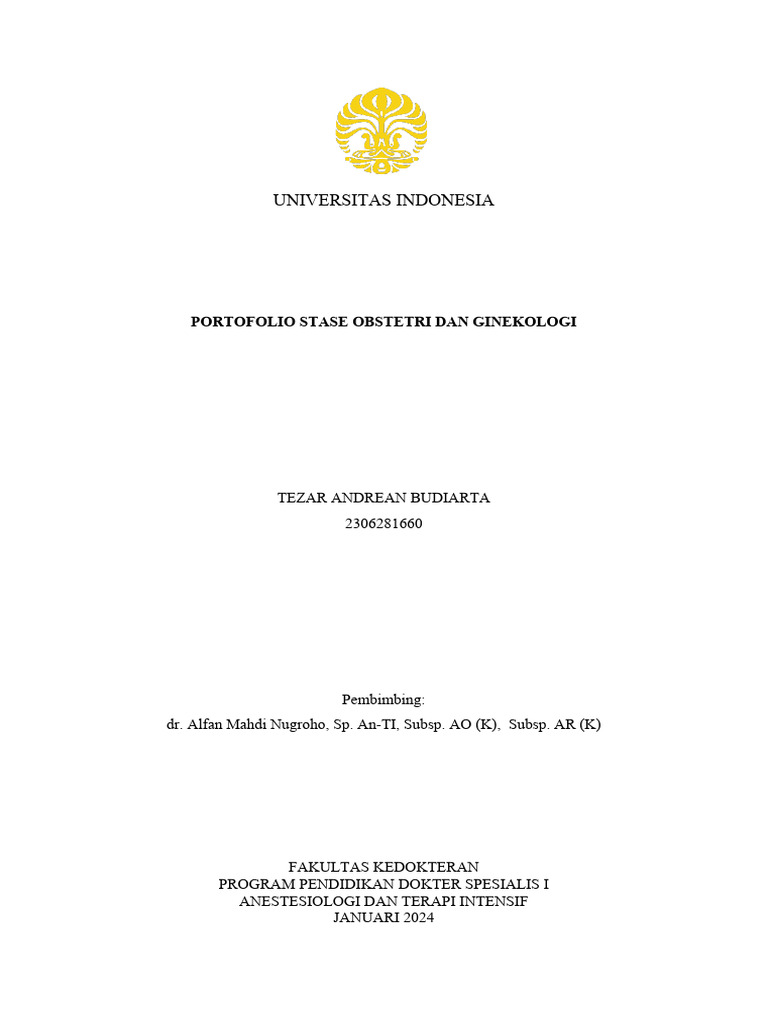 Portofolio Stase Obgyn-01 - Tezar Andrean Budiarta | PDF | Sains & Matematika
