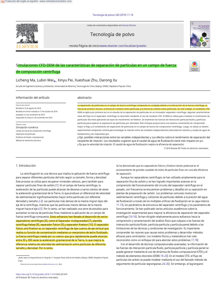 Simulacion CFD Dem de Las Caracteristicas de Separacion de Particulas ...