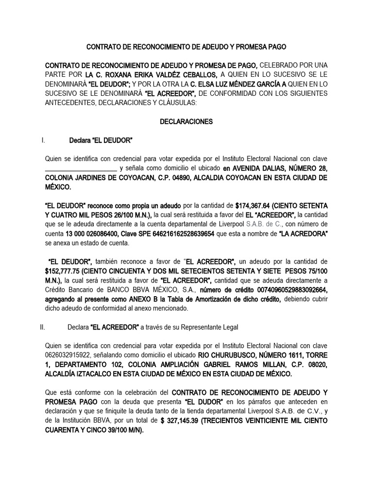 Reconocimiento de Adeudo J Promesa de Pago Roxana 2 | PDF | México
