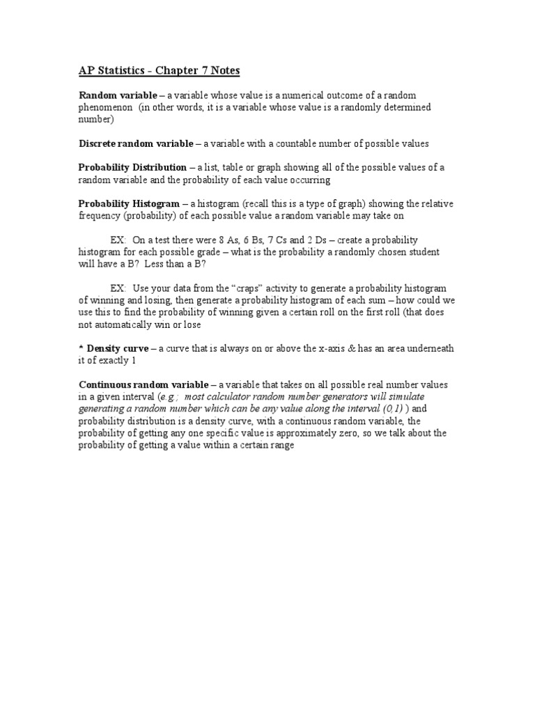 AP Statistics Chapter 7: Random Variables | PDF | Probability ...