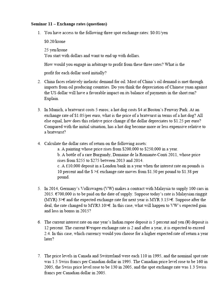Week 11 - Exchange Rate (Questions) | PDF | Exchange Rate | Japanese Yen