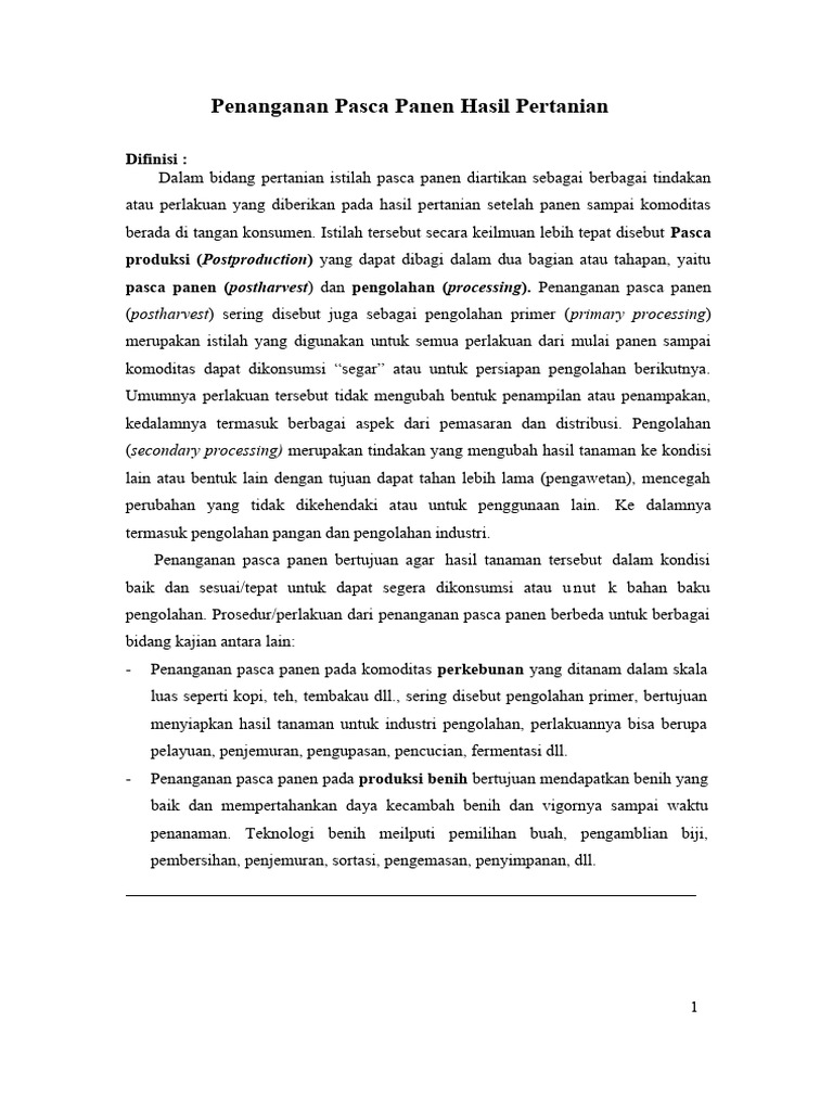 Penanganan Pasca Panen Hasil Pertanian | PDF | Teknologi & Rekayasa