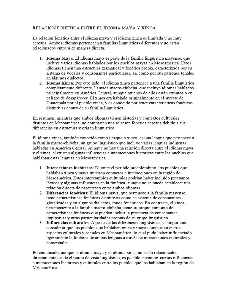 Relación Fonética: Idiomas Maya y Xinca | PDF | Civilización maya ...