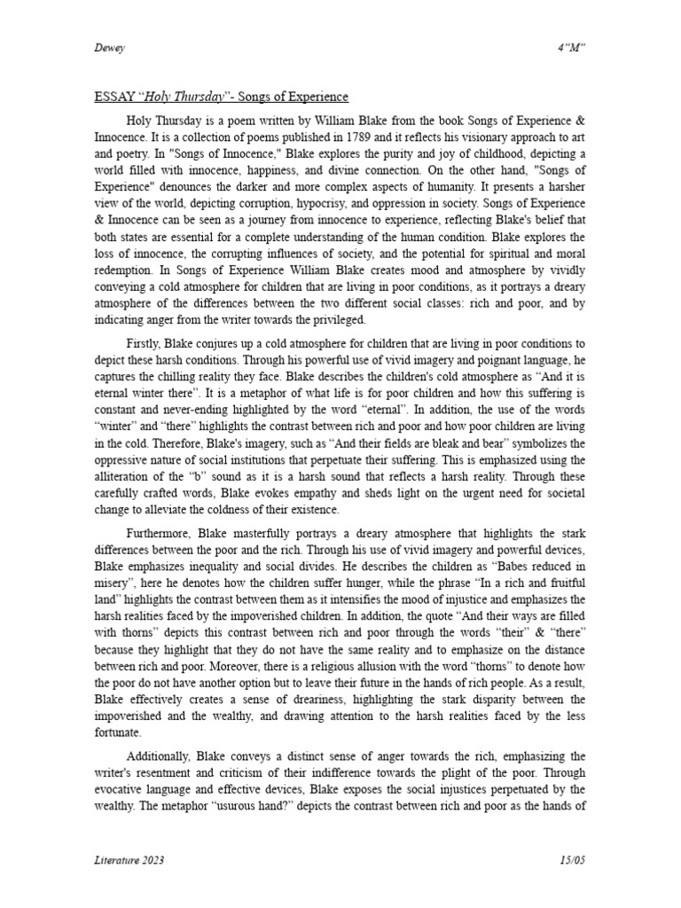 Holy Thursday Experience | PDF | William Blake