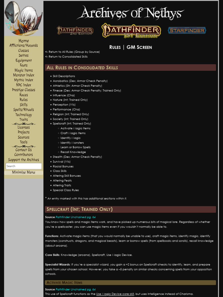 Spellcraft Rules - Archives of Nethys Pathfinder RPG Database | PDF | Role Playing Games ...