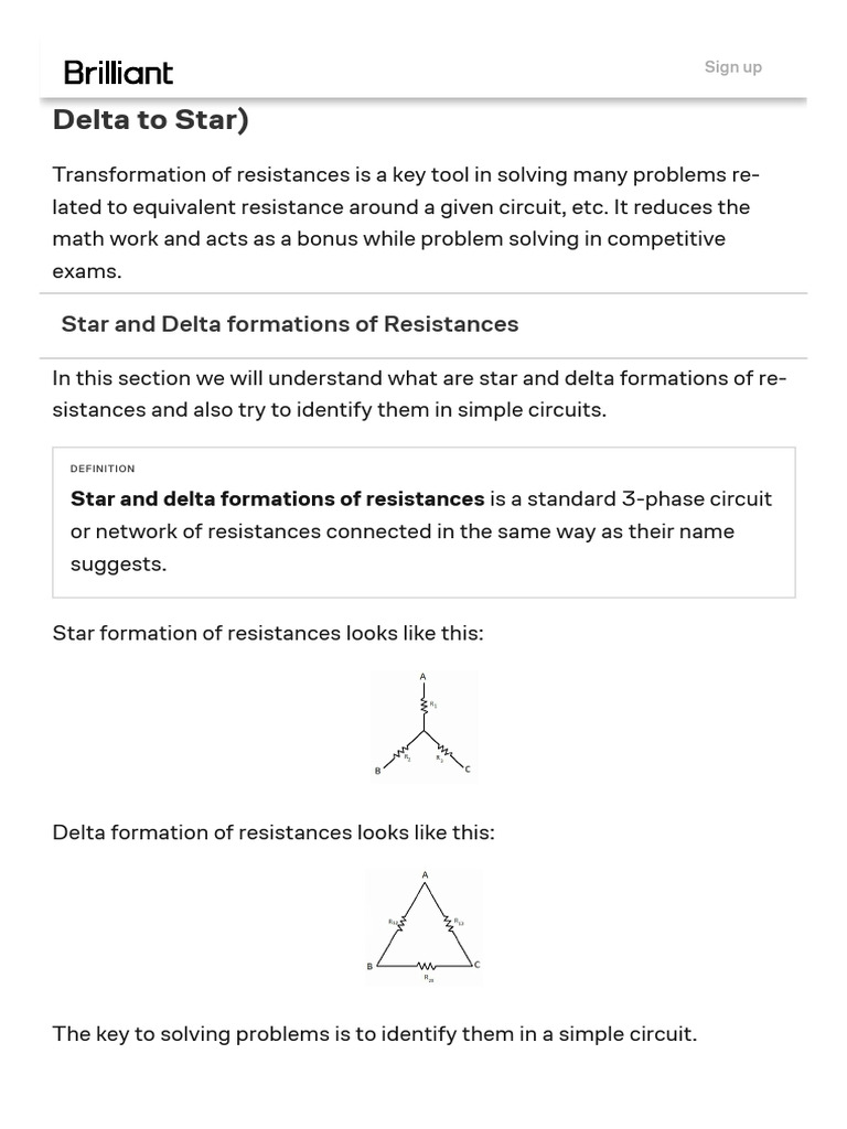 Transformation of Resistances (Star to Delta and Delta to Star) | PDF ...