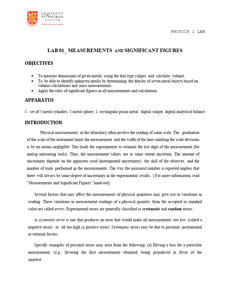 Lab 01 Instructions | PDF | Observational Error | Measurement