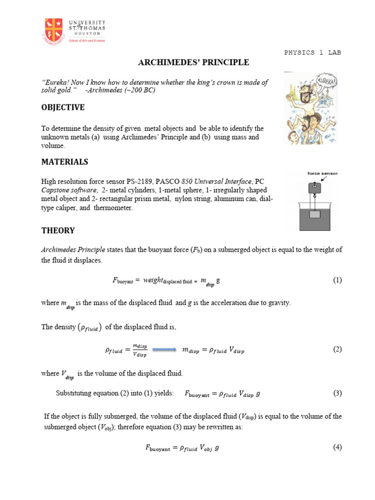 Lab12 S23 Instructions Archimedes Principle | PDF | Density | Buoyancy