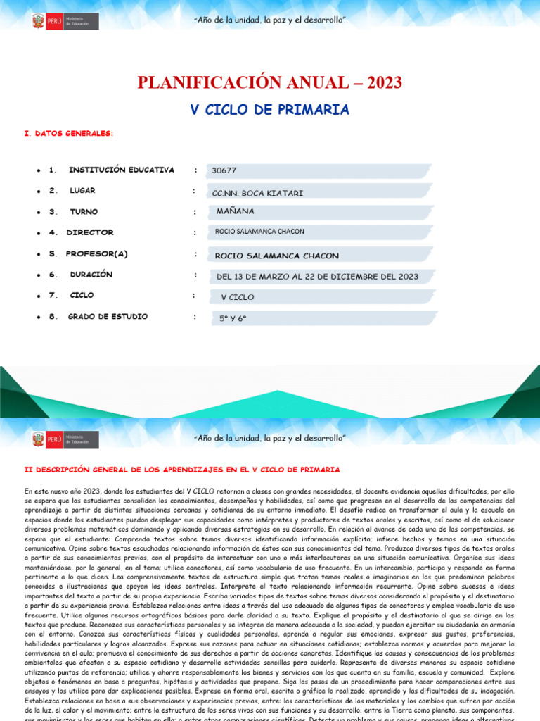 V Planificación Anual Multigrado V Ciclo 2023 | PDF | Números | Ecuaciones
