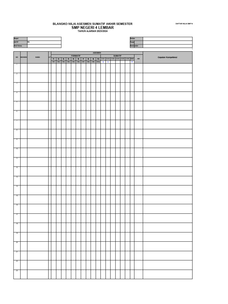 Blangko Nilai - Kumer 2024 | PDF