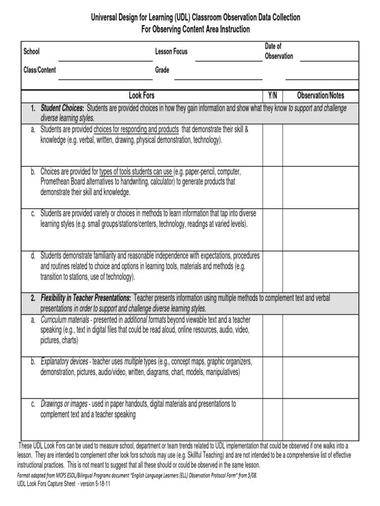 UDLLook Fors Handoutwith Chart | PDF | Learning | English As A Second ...