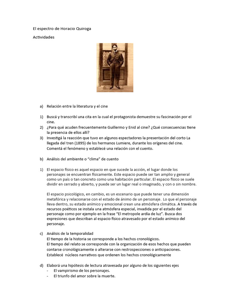 Actividades El Espectro de Horacio Quiroga | PDF