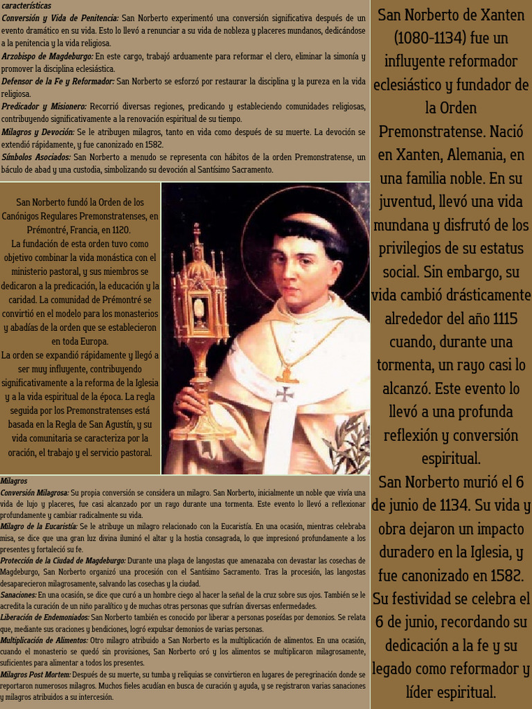 San Norberto, Conocido Como Norberto de Xanten, Fue Un Santo Cristiano ...
