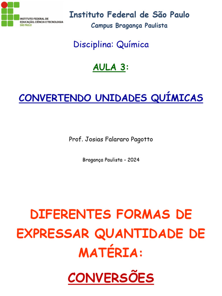 Aula 3 - Convertendo Unidades Químicas | PDF | Mol (unidade) | Óxido ...