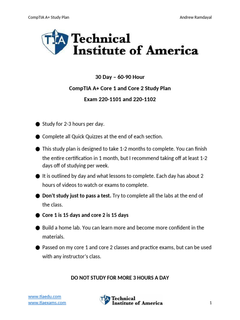 A+ 30-day Study plan | Download Free PDF | Sleep