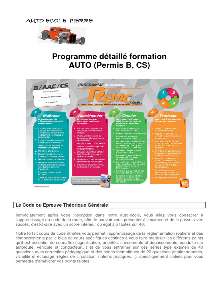1.3 2.2 Programme Détaillé Formation Permis B CS | PDF | Transport | Véhicules