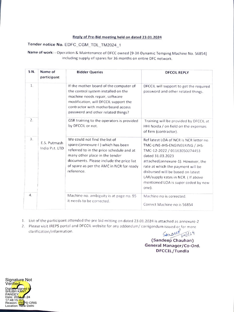 Prebid Meeting Reply TM24 D8NU | PDF | Piston