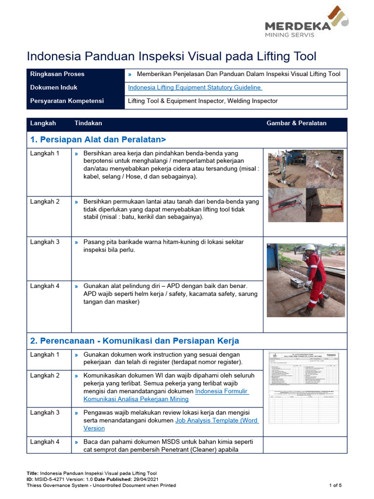 Indonesia Panduan Inspeksi Visual Pada Lifting Tool | PDF