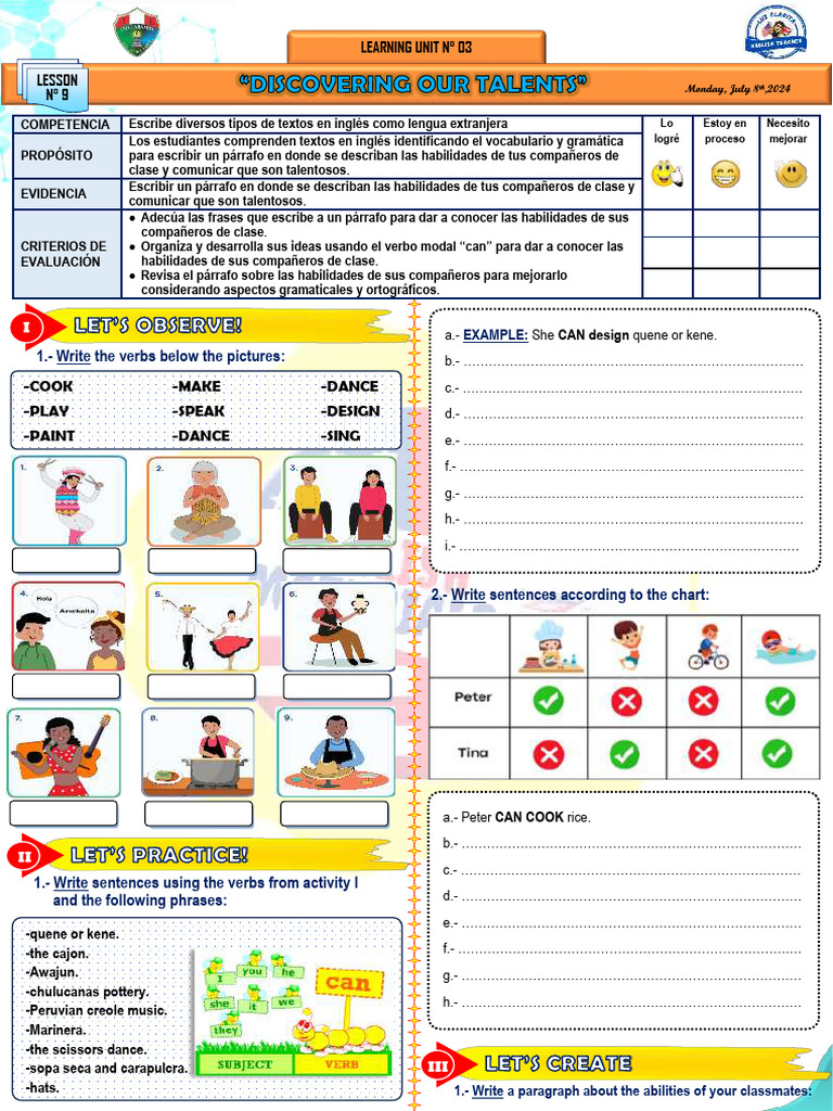 1° 2° Ficha de actividades Week N° 09 UNIT 3 | Descargar gratis PDF ...