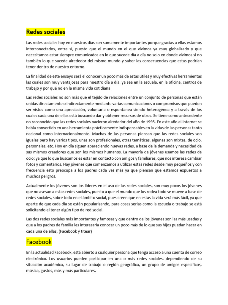 Ensayo de Las REDES SOCIALES (Karina) | PDF | Servicio de redes sociales | Facebook